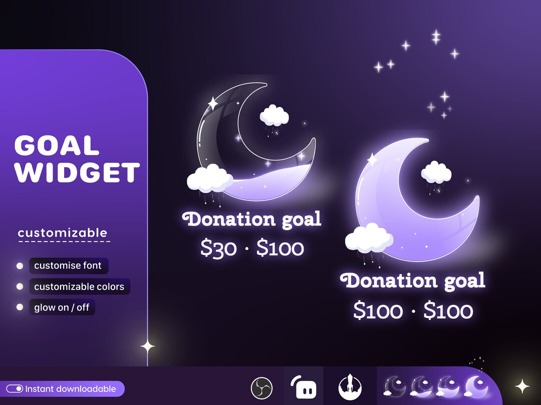 Dreamy Moon Cloud Glass Goal Widget - Customisable for Twitch and Tiktok Studio - Etsy