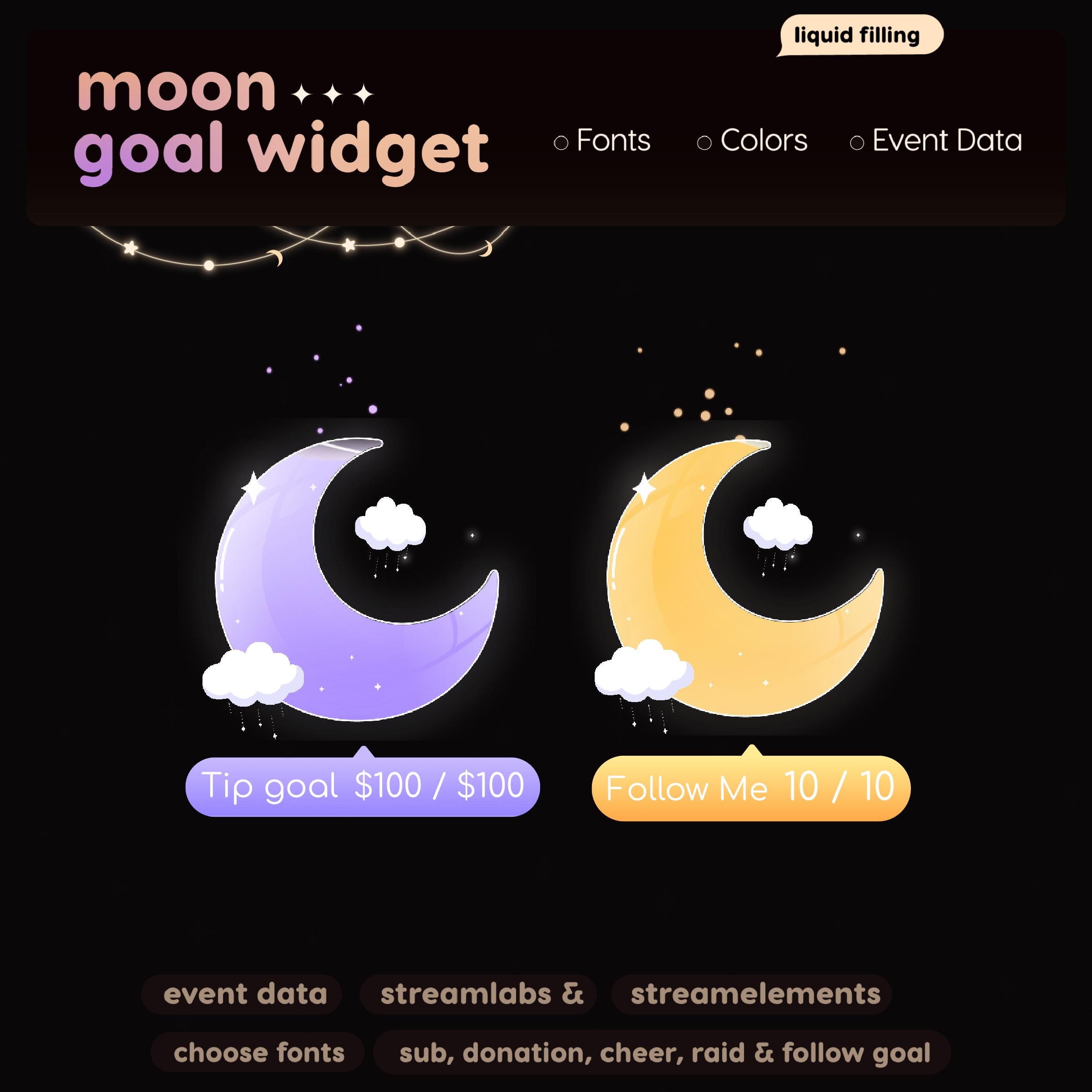 Moon Cloud Goal Widget | Twitch Streamlabs Streamelements Sub Follower ...
