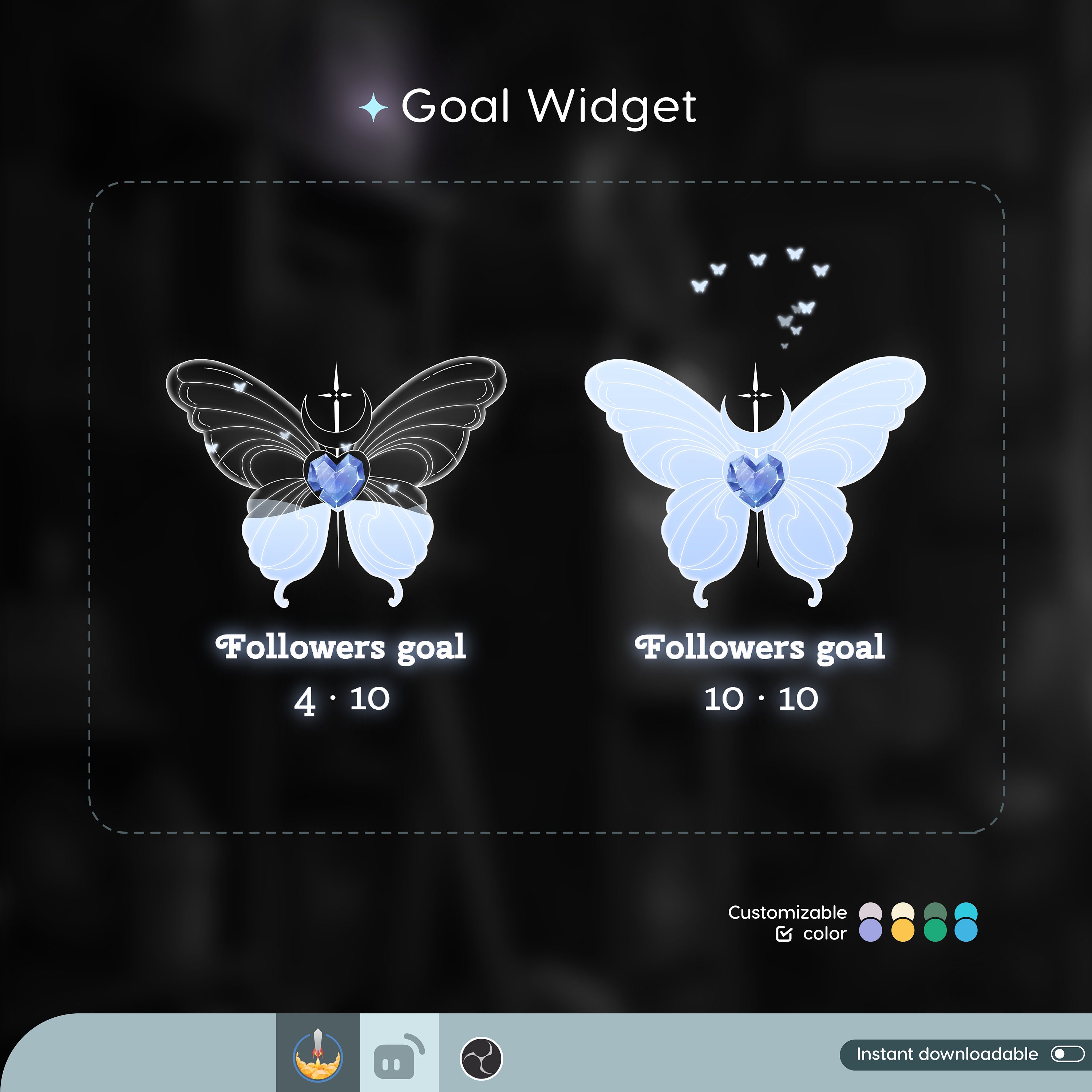 Diamond Butterfly Liquid Filling Goal Widget for Twitch Streamlabs ...