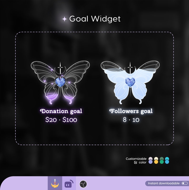 Diamond Butterfly Liquid Filling Goal Widget for Twitch Streamlabs ...