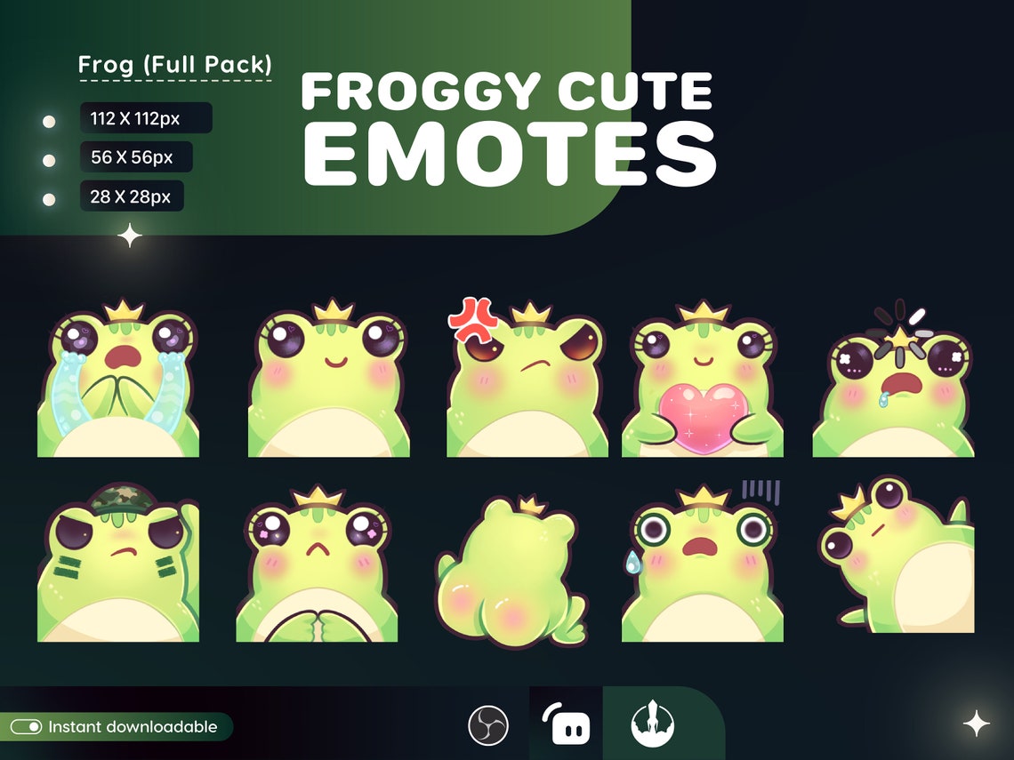 10x FROG Emotes (pack 1 & 2) for Twitch - Cute Little Froggy - Kawaii ...