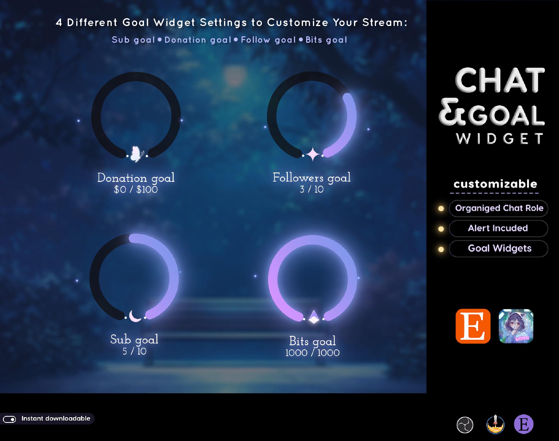Neon Moon Glow Chat Widget | Twitch Streamelements Animated Chat Goal ...