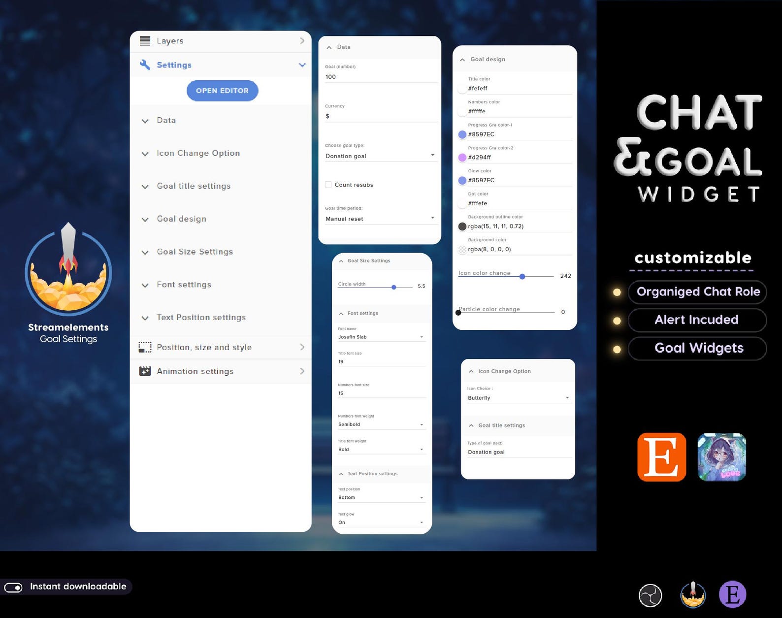 Widget de chat con brillo de luna de neón / Superposición de objetivo ...