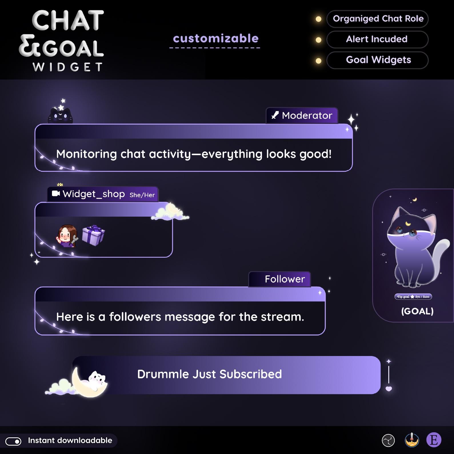 Lunar Cat Twitch Chat Widget - Dark Theme Chat & Goal (streamelements ...