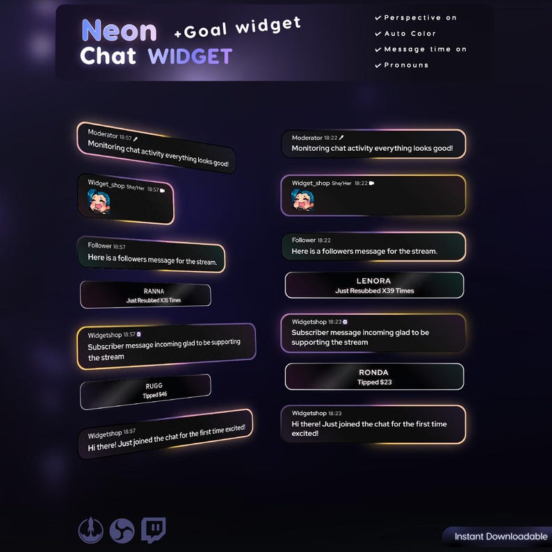 Saber Neon Chat Widget | Twitch Streamelements Animated Glow Chat Goal ...