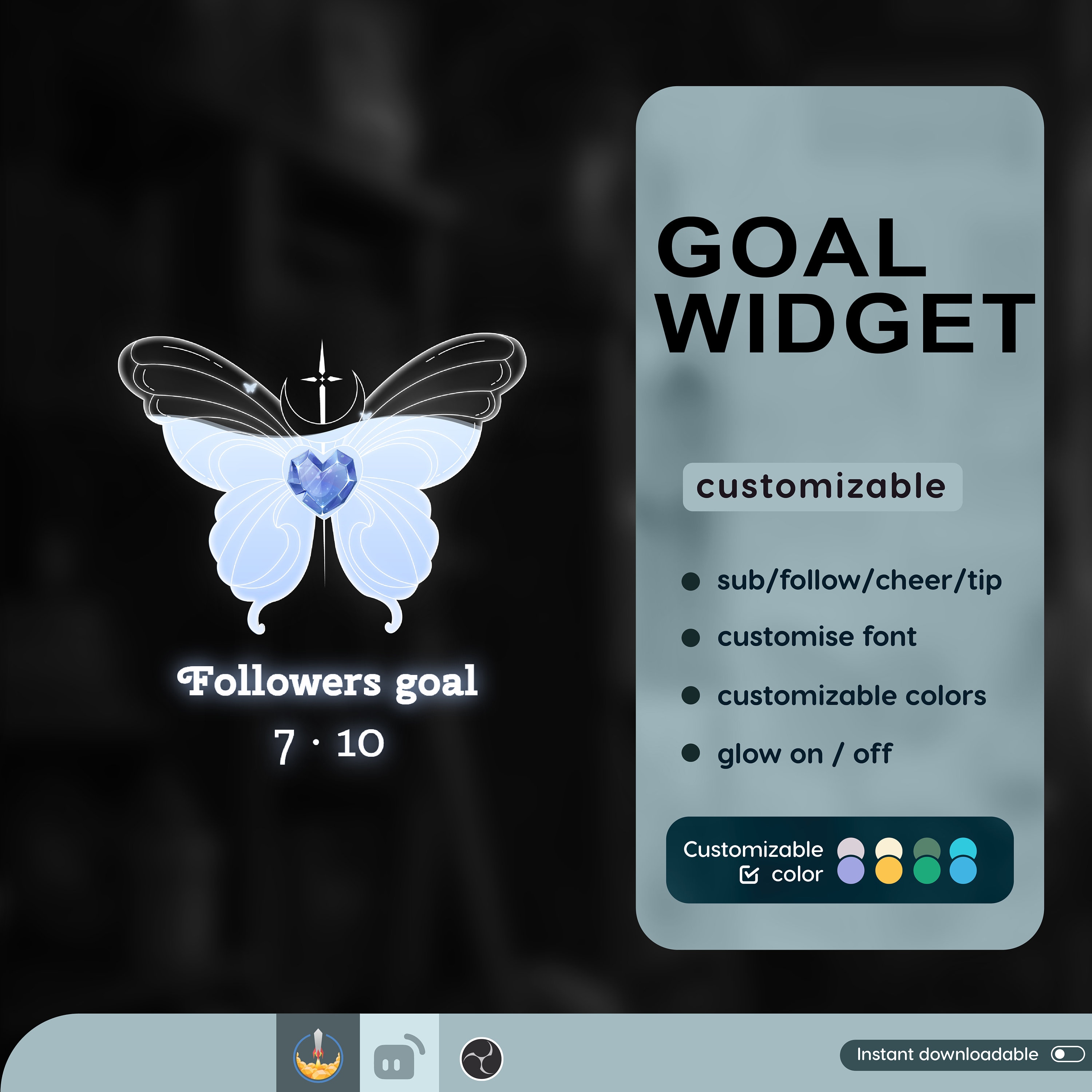Diamond Butterfly Liquid Filling Goal Widget for Twitch Streamlabs ...