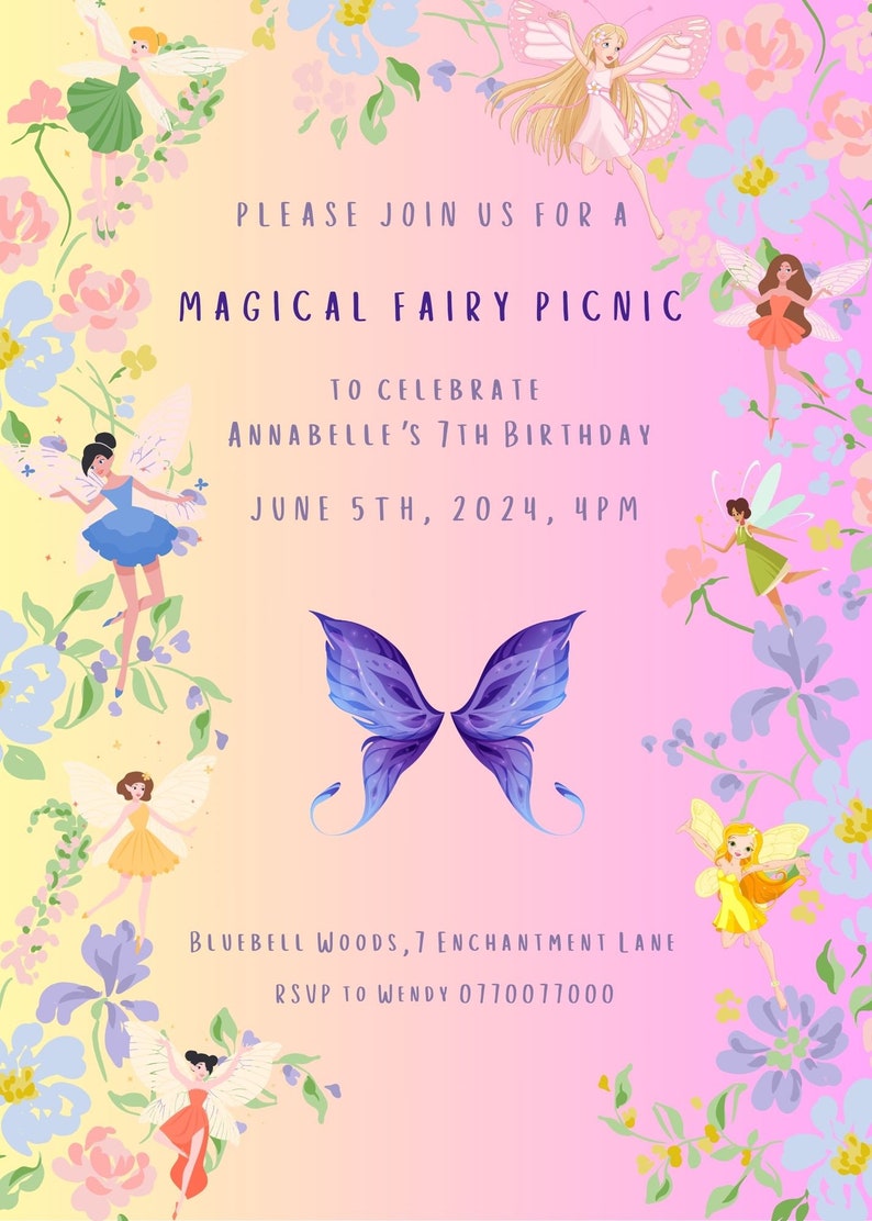 Fairy Tea Party Invitation Printable Template. A5 Digital Download ...