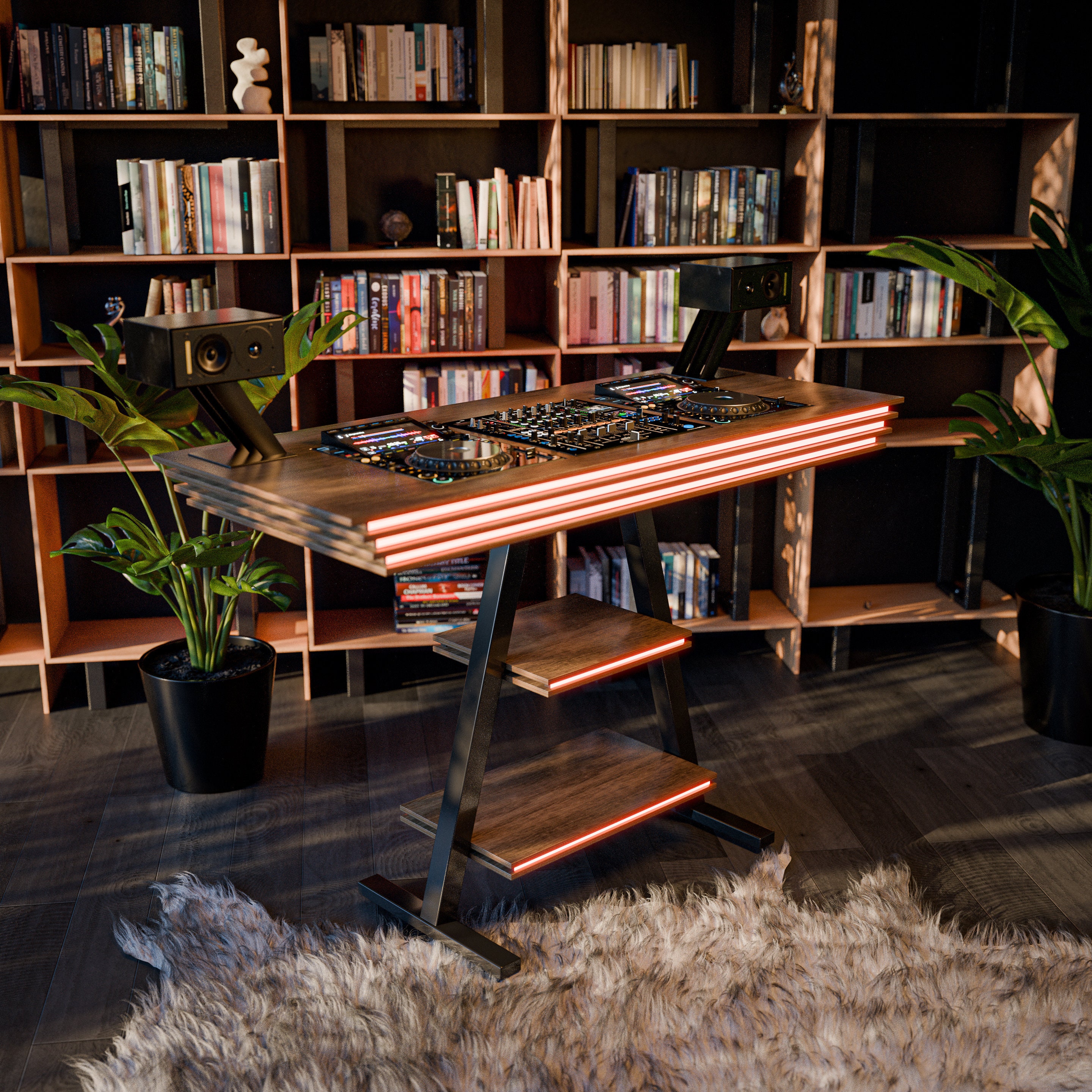 Custom LED Dj BOOTH Vinyl Studio Table Wood Studio Table With ...