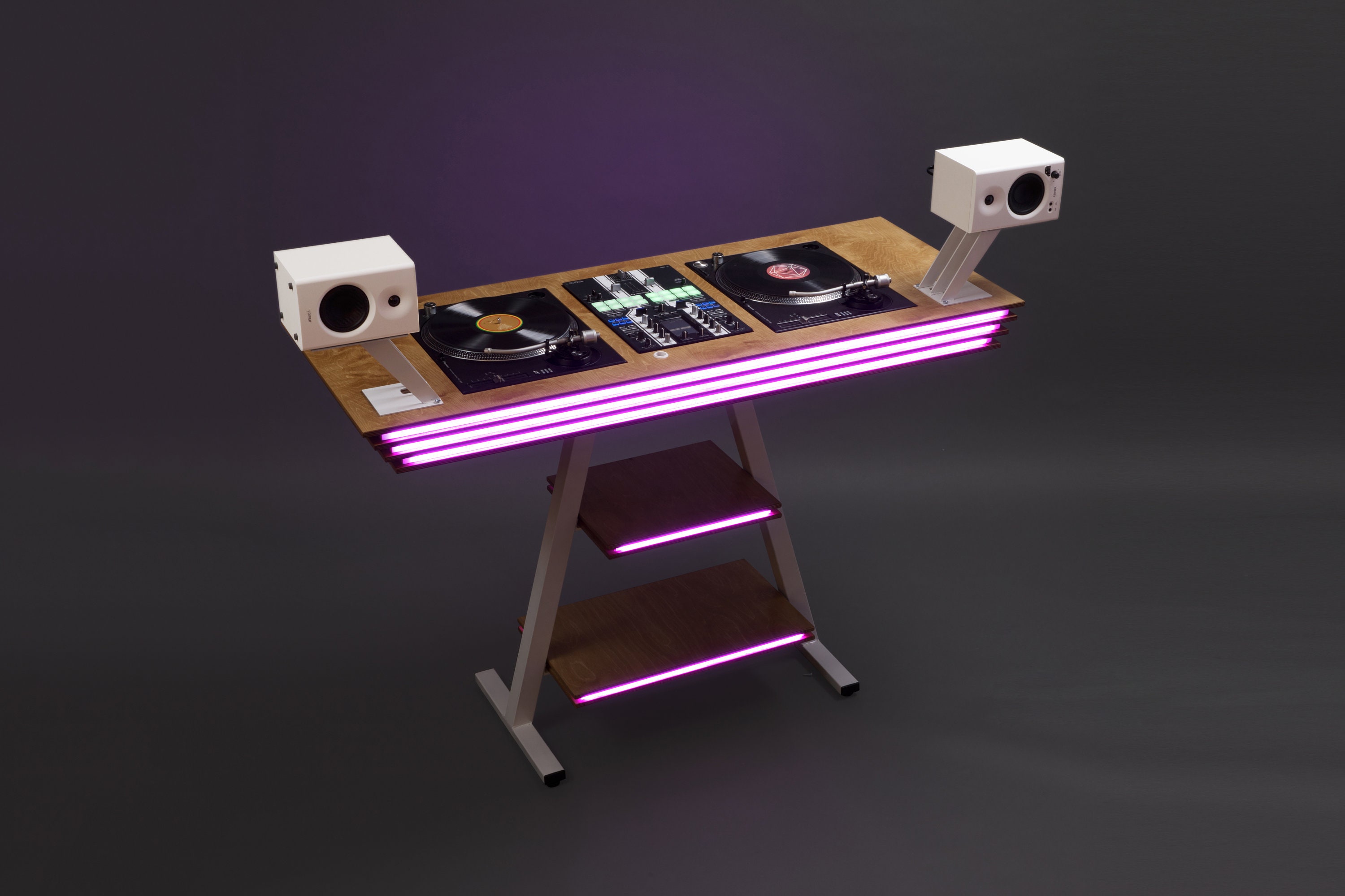 Custom LED Dj BOOTH Vinyl Studio Table Wood Studio Table With ...