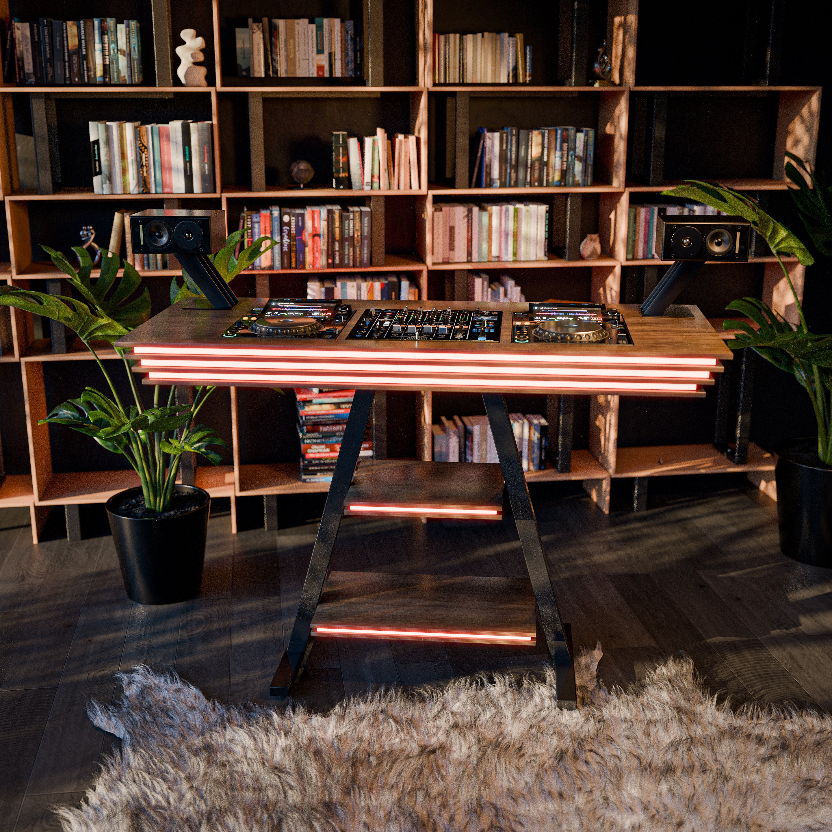 Custom LED Dj BOOTH Vinyl Studio Table Wood Studio Table With ...