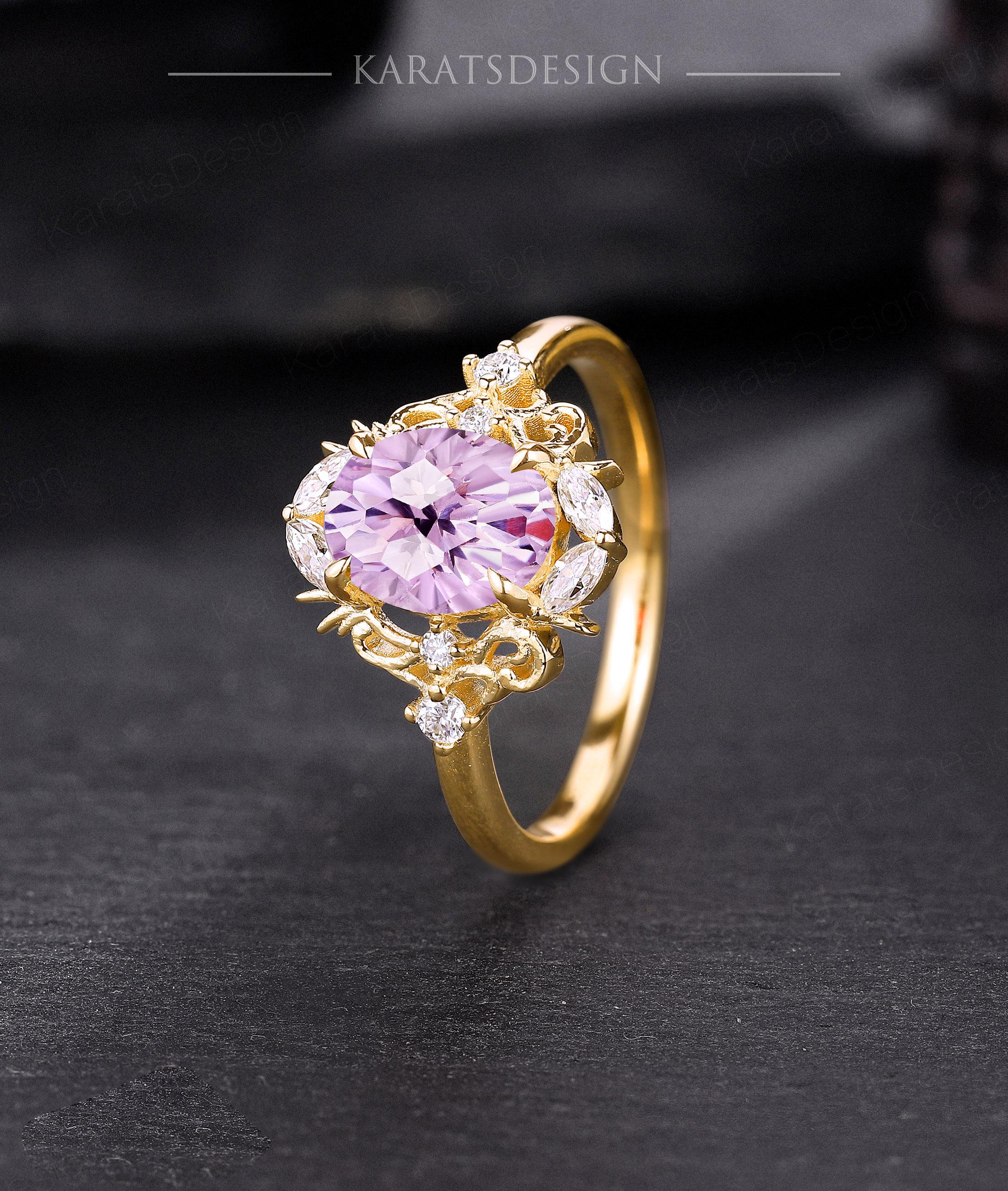 Natural Firework Cut Amethyst Engagement Ring 14k Gold Oval Amethyst ...