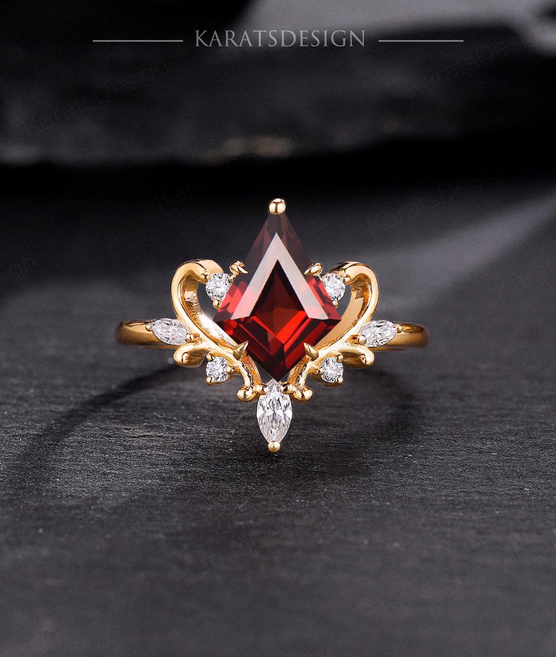 Vintage Kite Cut Ruby Engagement Ringing Art Deco Heart Moissanite ...
