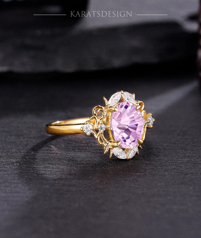 Natural Firework Cut Amethyst Engagement Ring 14k Gold Oval Amethyst ...