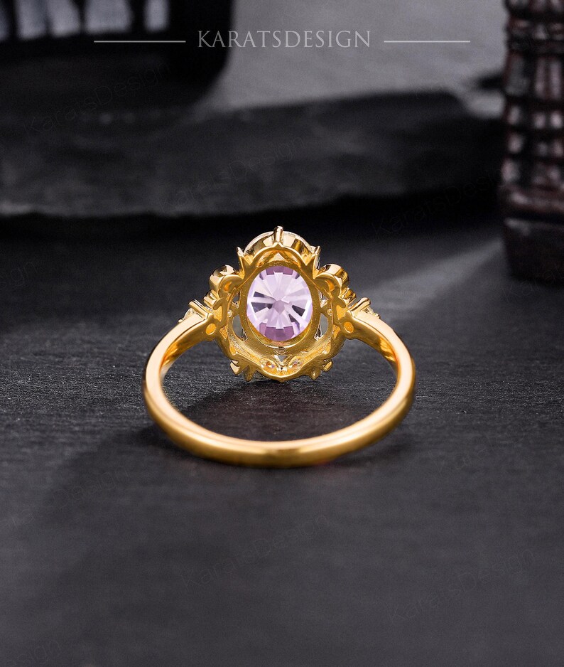 Natural Firework Cut Amethyst Engagement Ring 14k Gold Oval Amethyst ...
