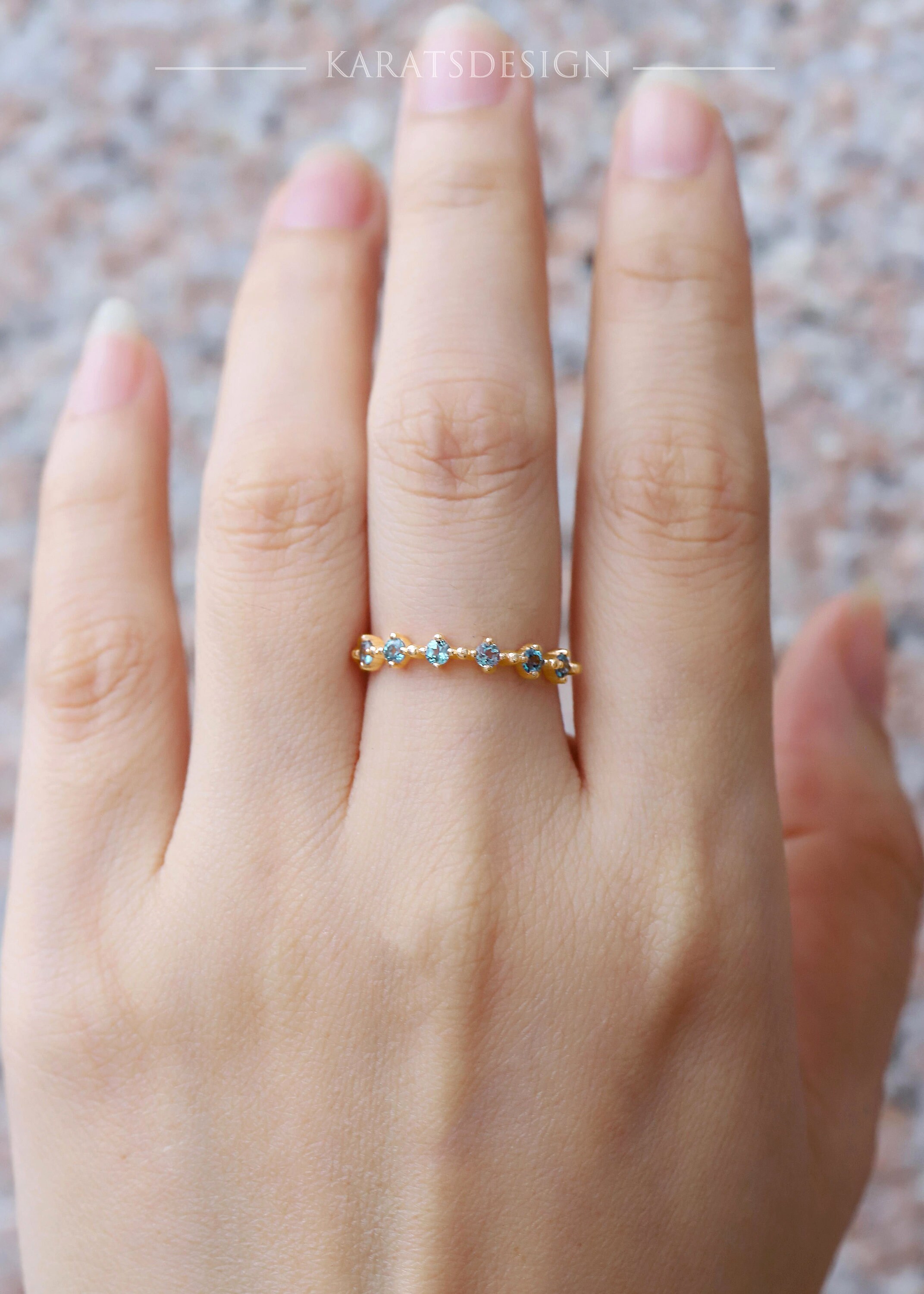 Floating Alexandrite Full Eternity Wedding Ring Dainty Color Changing ...