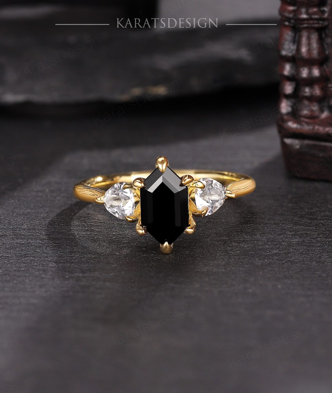 Minimalism Hexagon Cut Black Onyx Wedding Ring Triangular Cut ...