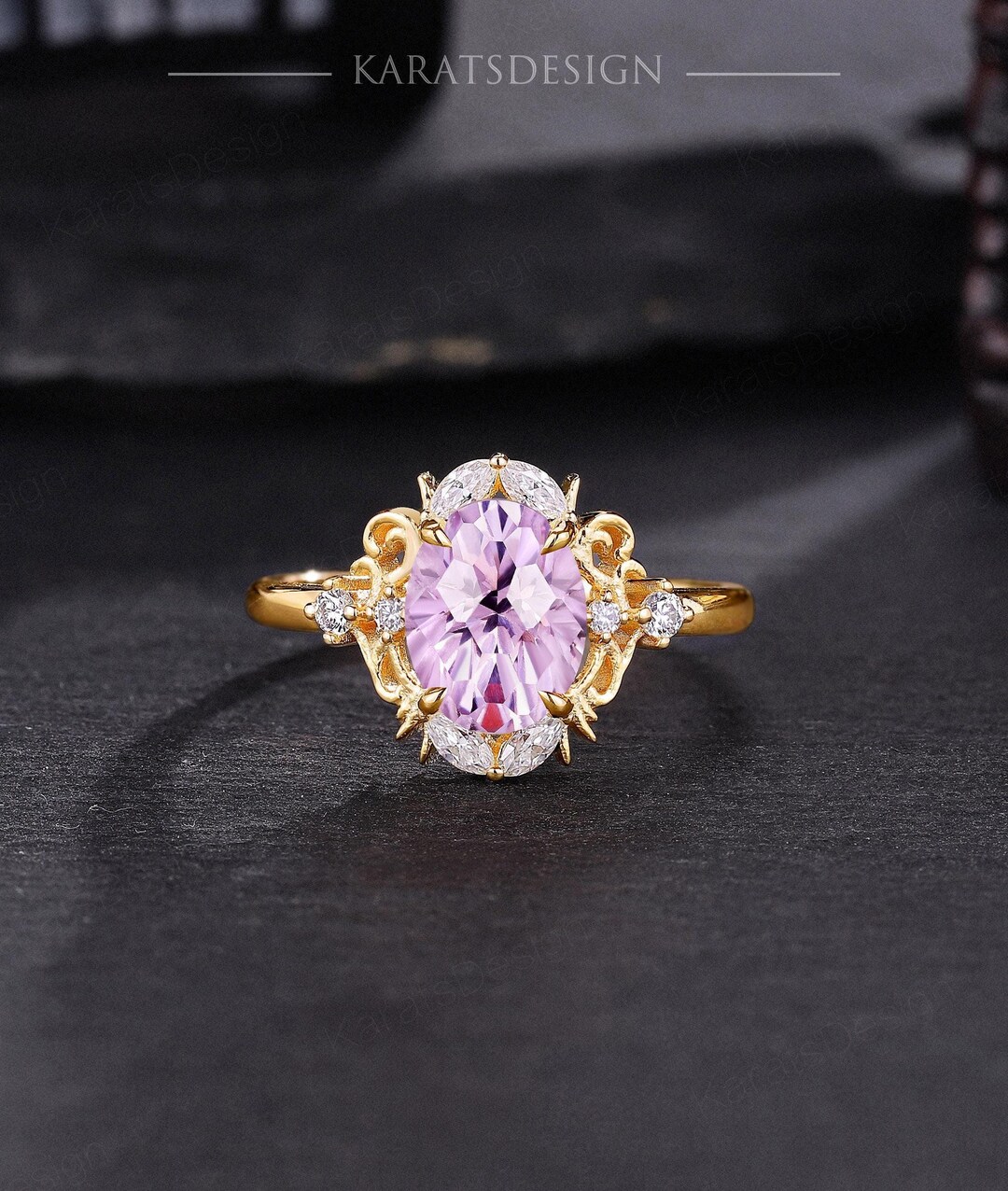 Natural Firework Cut Amethyst Engagement Ring 14k Gold Oval Amethyst ...