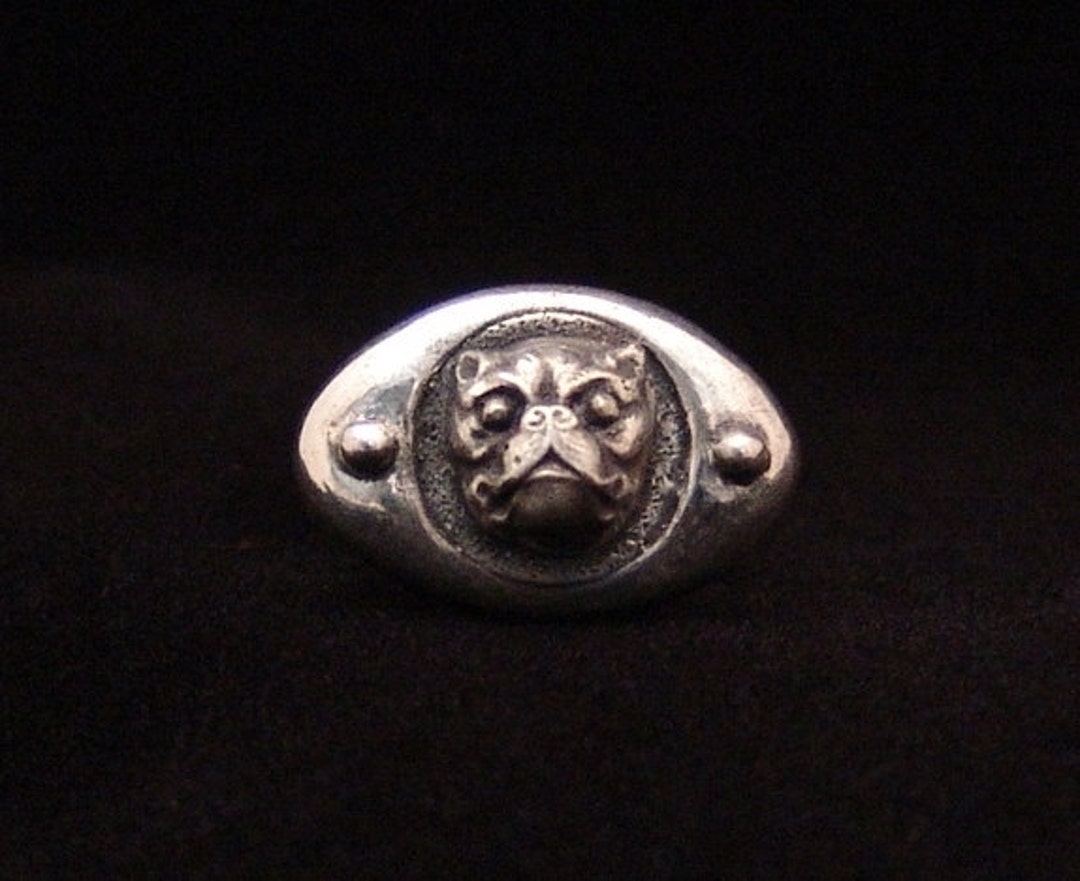 Sterling Silver Pug Boxer Bulldog Dog Ring Made From Antique Vintage ...