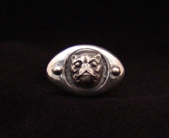 Sterling Silver Pug Boxer Bulldog Dog Ring Made From Antique Vintage ...