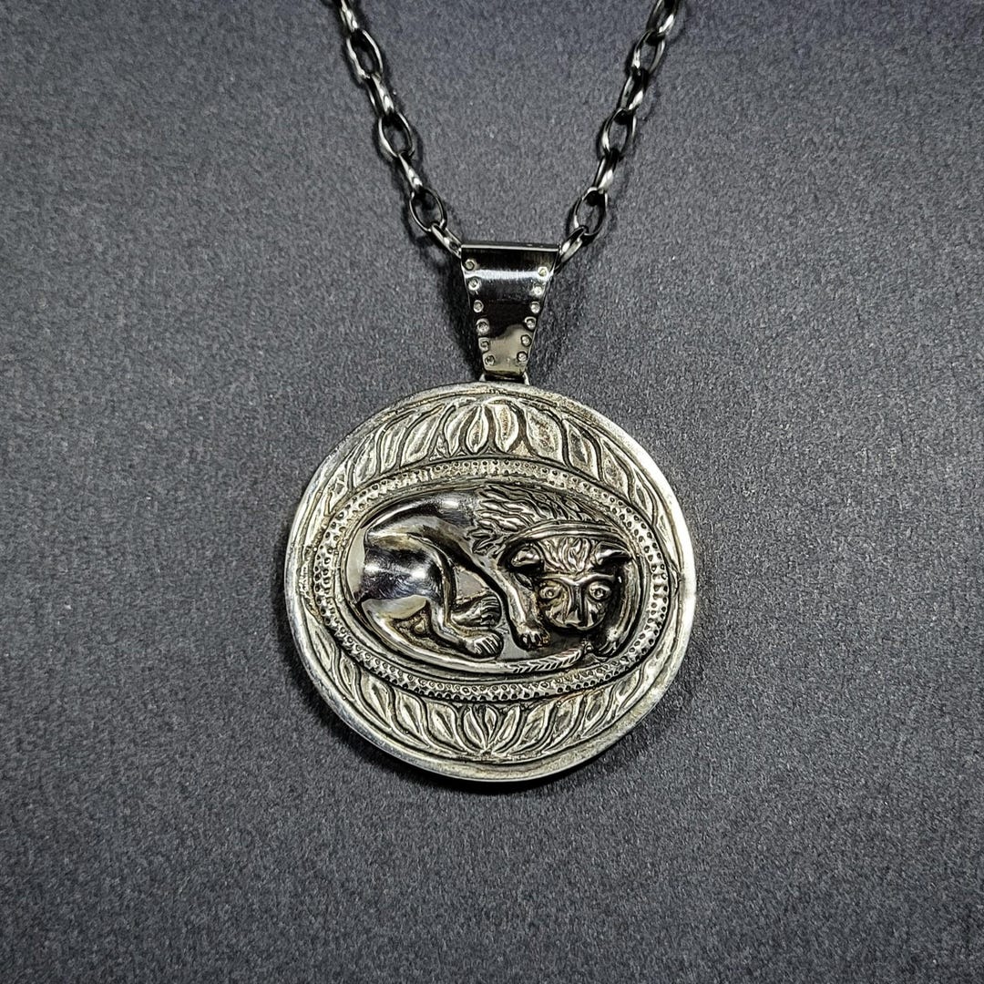 Large MEDIEVAL Style Sterling Lion Pendant Medallion Bling - Etsy