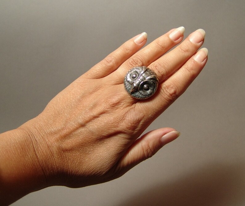 Sterling Silver Owl Ring Made From Antique Vintage Button - Etsy