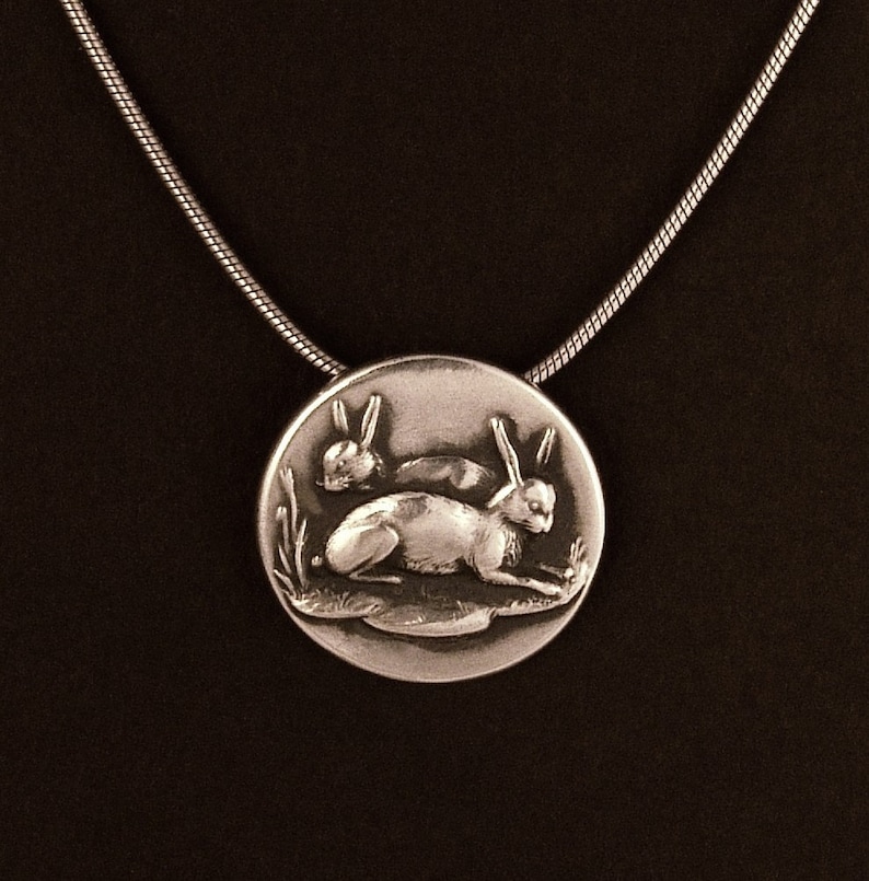 Sterling Silver Two Bunnies Rabbit Pendant Made From Antique Vintage ...