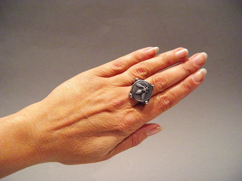 Sterling Silver Wasp Ring Made From Antique Vintage Button - Etsy