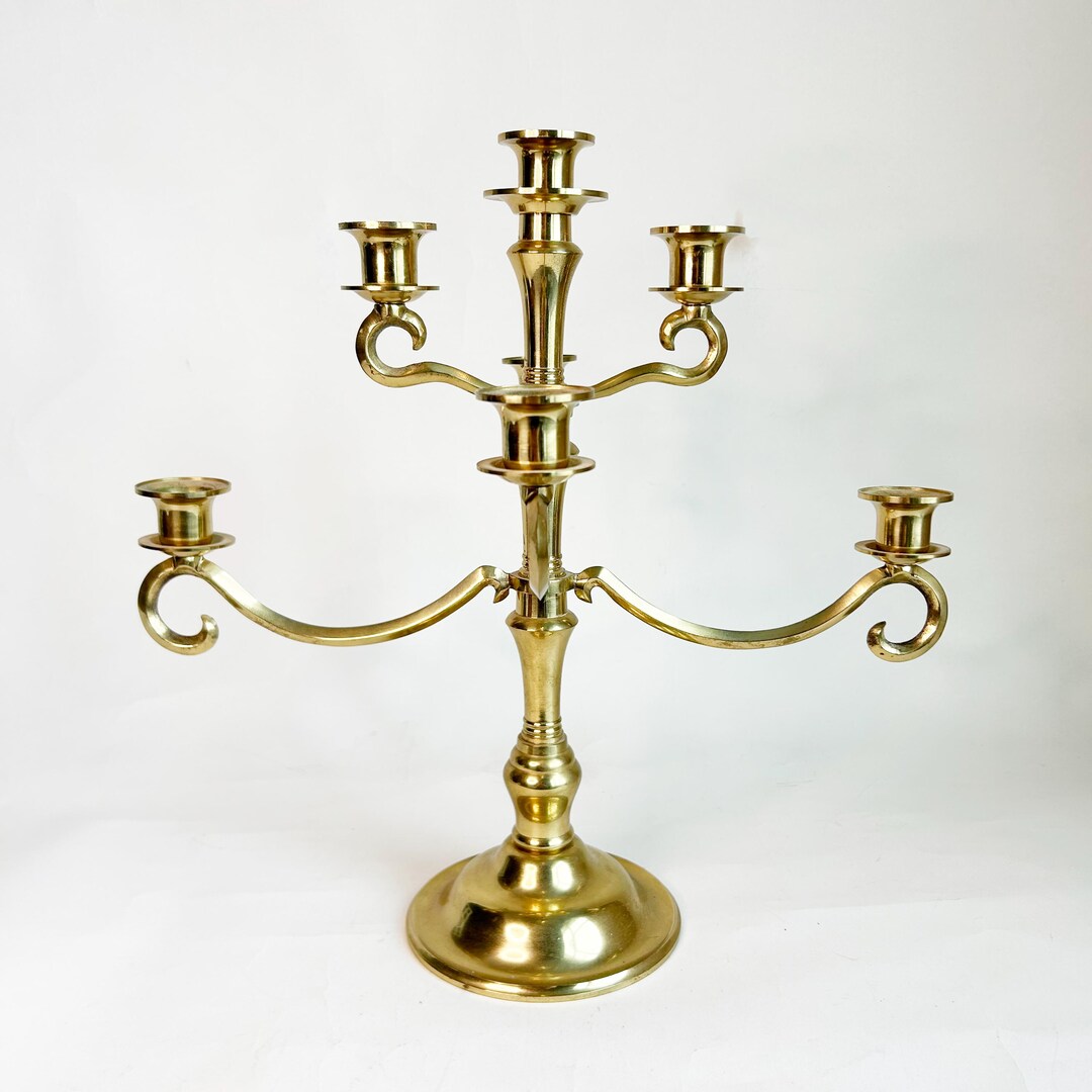 Vintage Brass 7 Arm Candelabra With Ornate Curling - Etsy