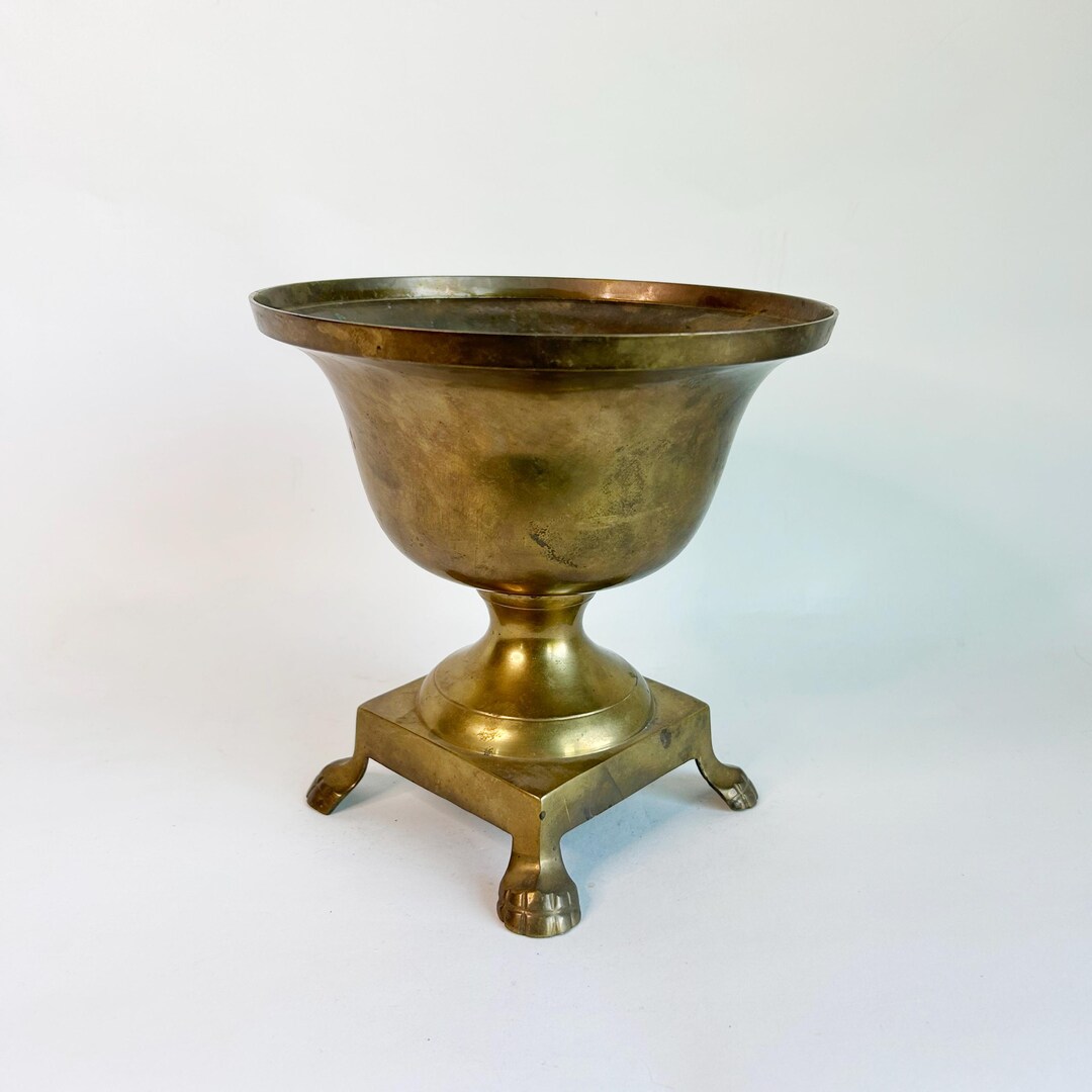 Vintage Solid Brass Footed Compote Planter or Bowl Vessel With Pedestal ...
