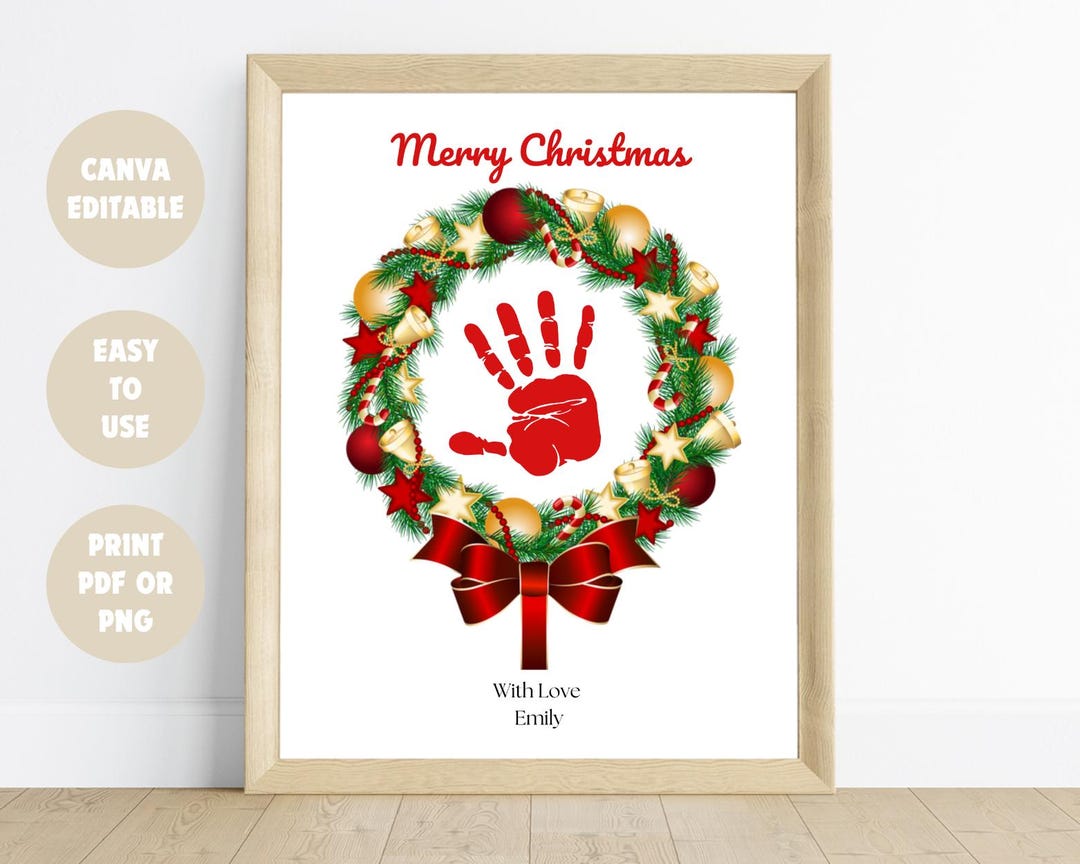 Printable Christmas Wreath Handprint Keepsake , Merry Christmas Craft ...