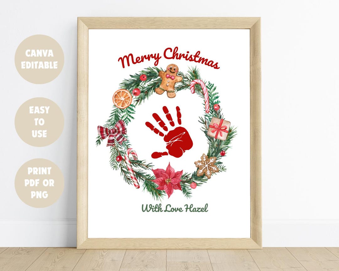 Printable Christmas Wreath Handprint Keepsake ,merry Christmas Craft ...
