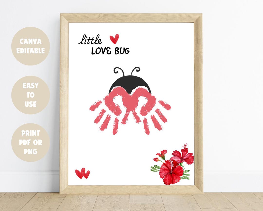 Love Bug Handprint Footprint Art, Valentine Handprint, Baby Footprint ...