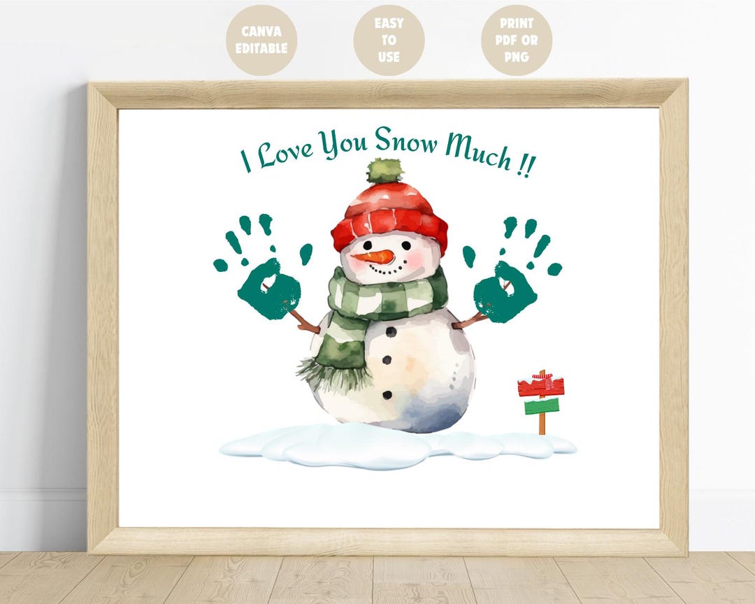 Snowman Handprint Art, I Love You Snow Much Christmas Winter Handprint ...