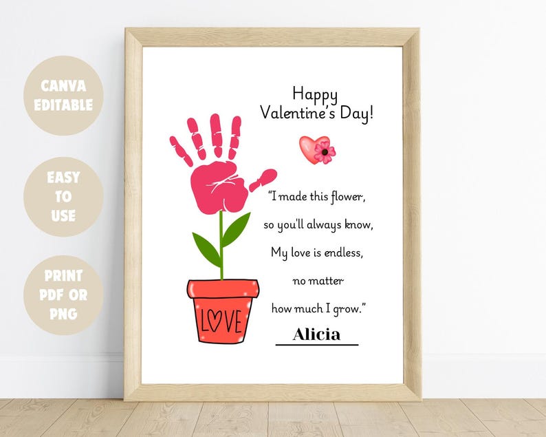 Valentine Handprint Craft for Kids, Flower Poem, Instant Download, Fun ...