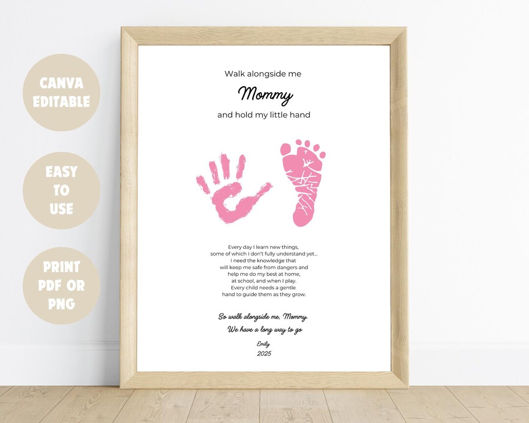 Printable Handprint and Footprint Gift From Baby for Mommy Walk ...
