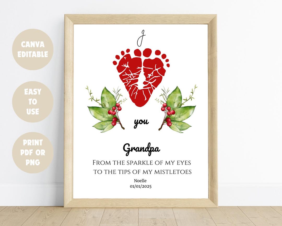 Printable Christmas Footprint Gift for Grandpa, I Love You From the Top ...