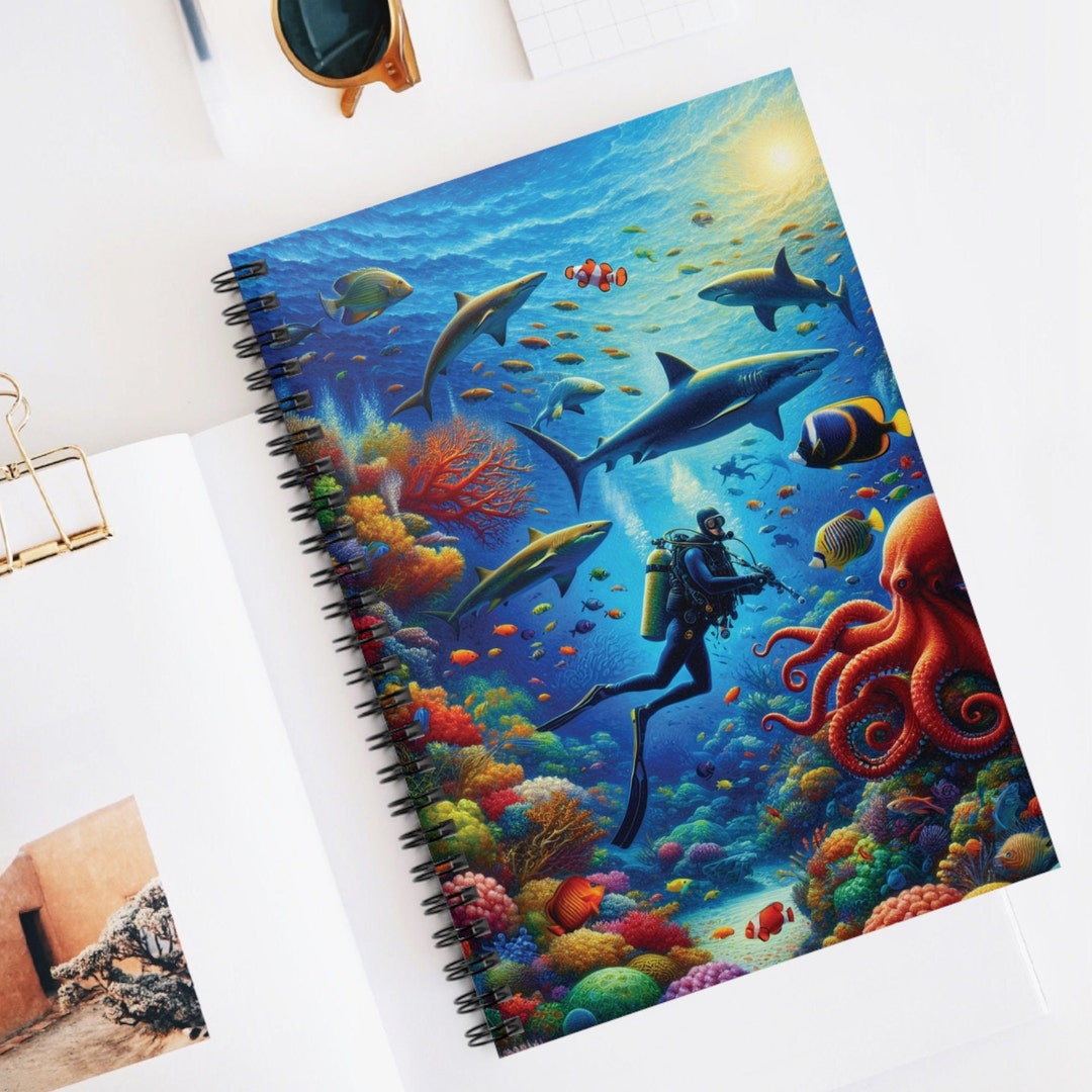 Scuba Diver Spiral Notebook Ruled Line/ Ocean Lover Journal/ Gift for ...