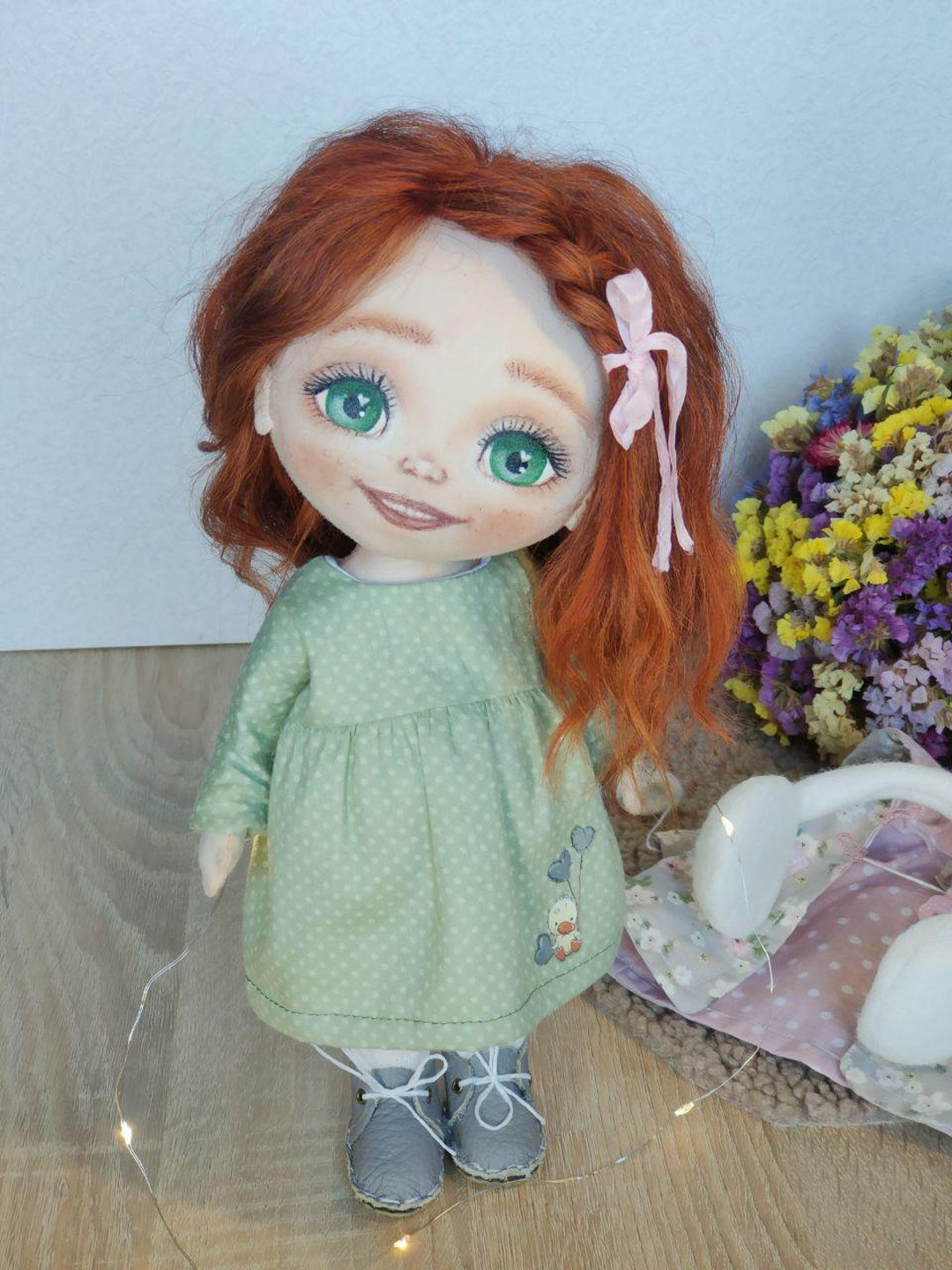 Doll With Red Hair and Green Eyes, Handmade Textile Doll, Designer Doll ...