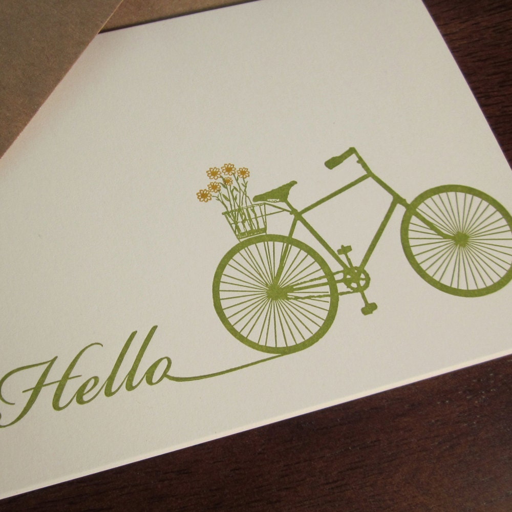 Hello Bike - 12-pack Gocco Letterpress Printed Card - Etsy