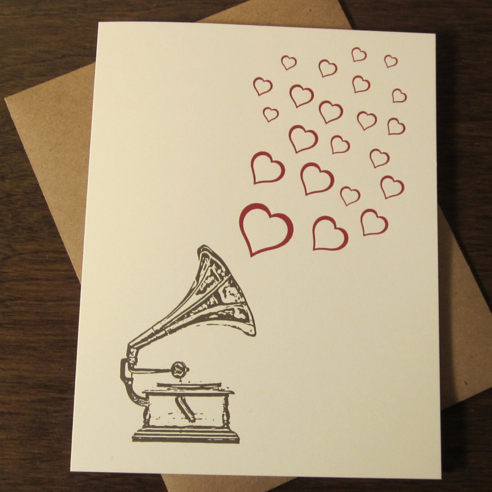 Record Player and Hearts - Letterpress Card - Etsy