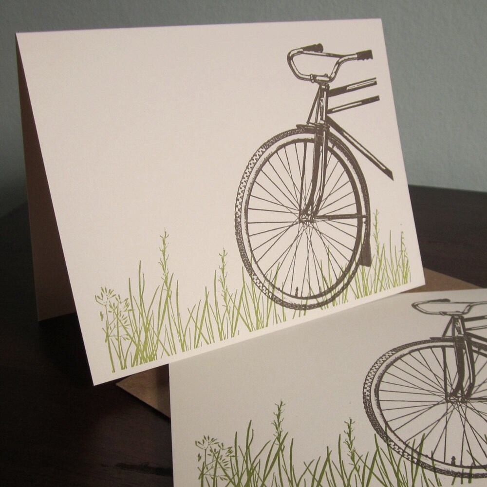 Bike In Grass 12 Pack Letterpress Printed Greeting Cards Etsy