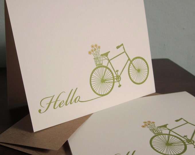 Hello Bike - 12-pack Gocco Letterpress Printed Card - Etsy