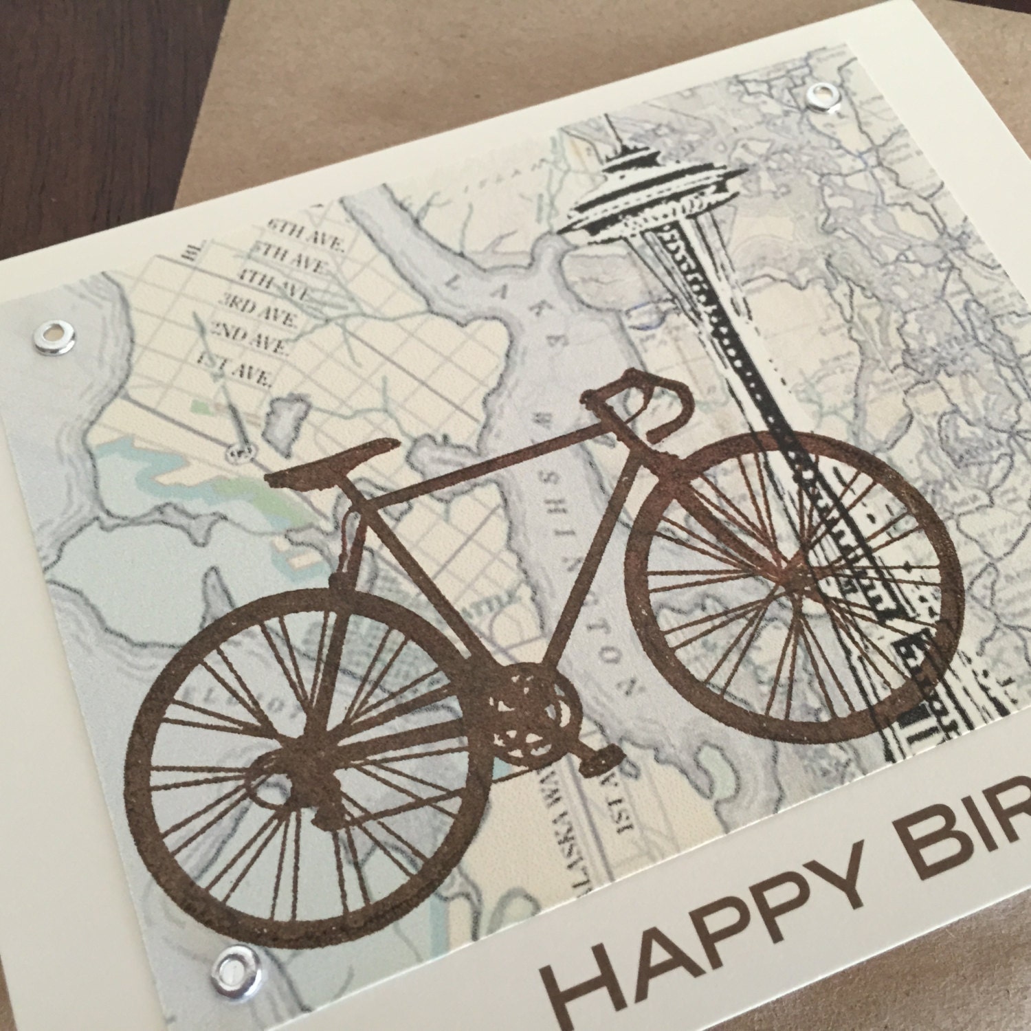 Seattle Map and Bike Birthday Card Gocco Screen-printed Card - Etsy