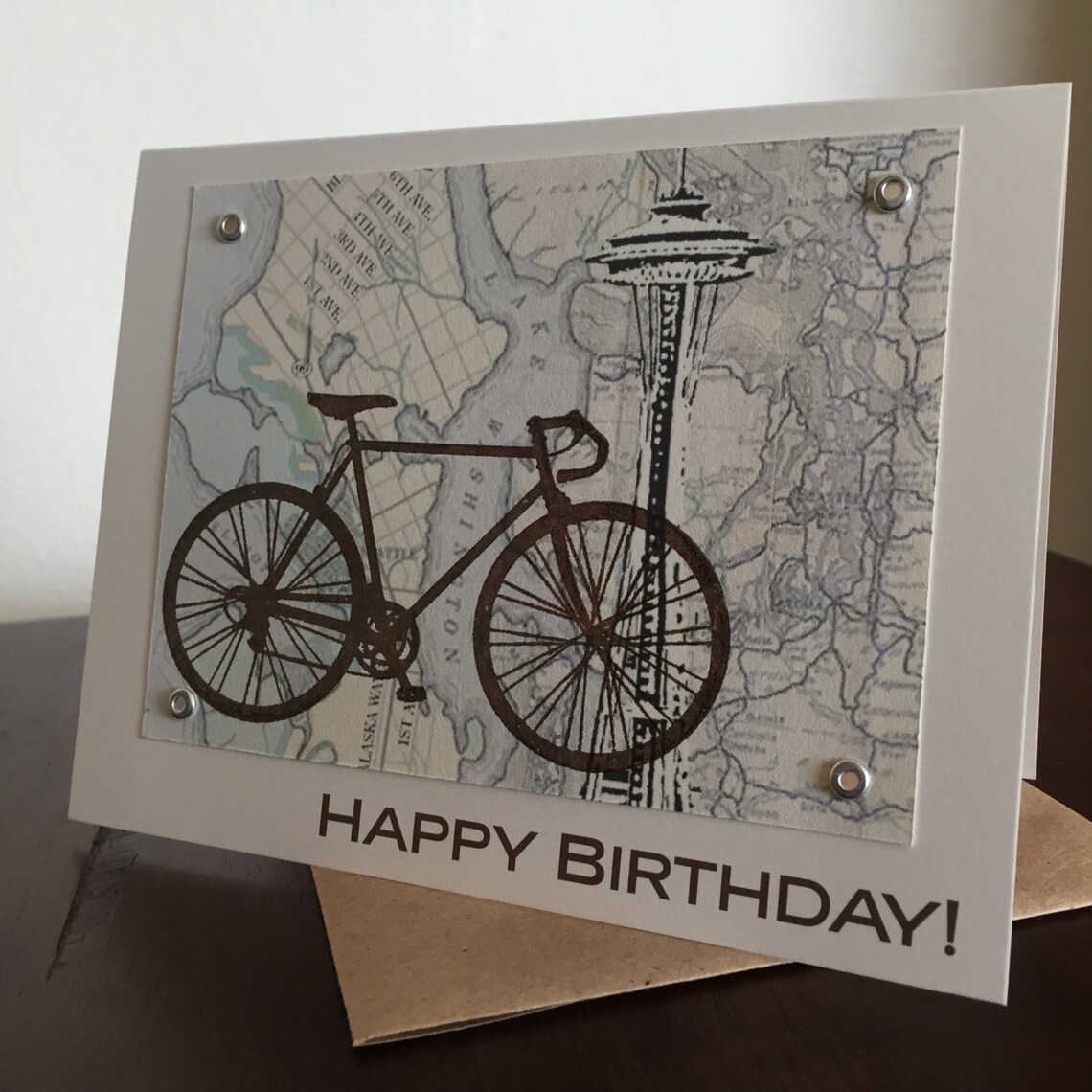 Seattle Map and Bike Birthday Card Gocco Screen-printed Card - Etsy