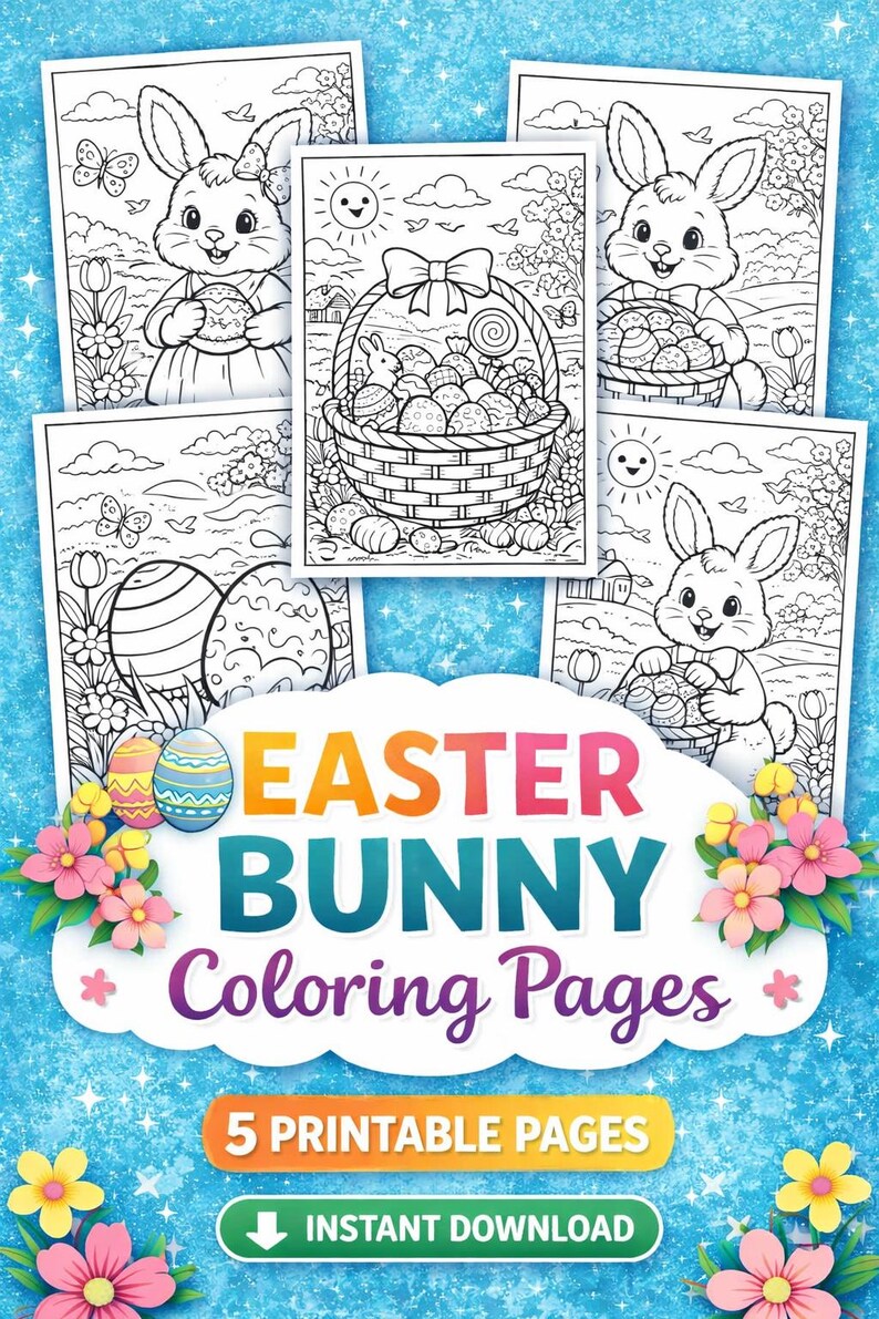 Easter Coloring Pages for Kids | Bunny, Eggs, Spring Scenes (5 ...