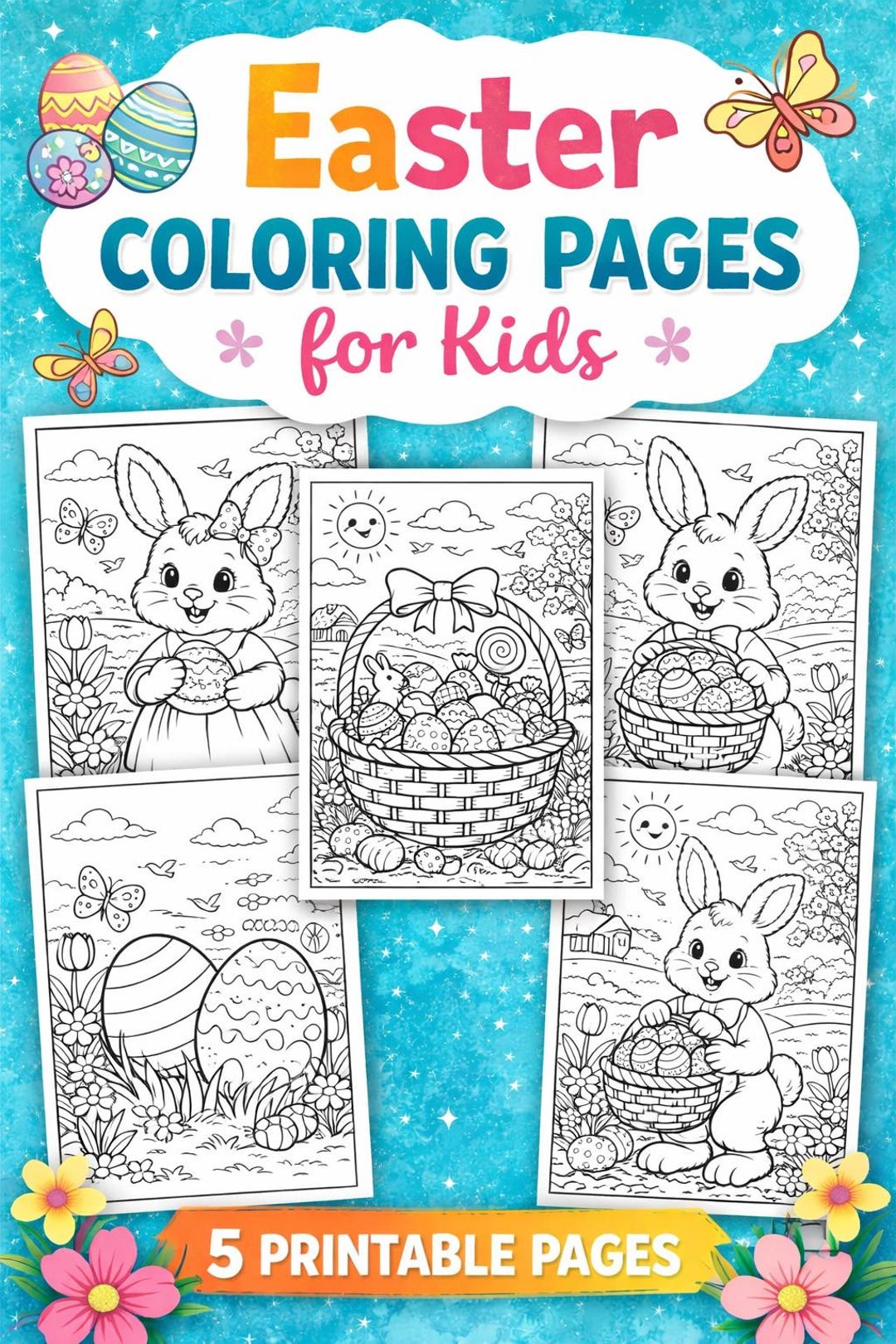 Easter Coloring Pages for Kids | Bunny, Eggs, Spring Scenes (5 ...