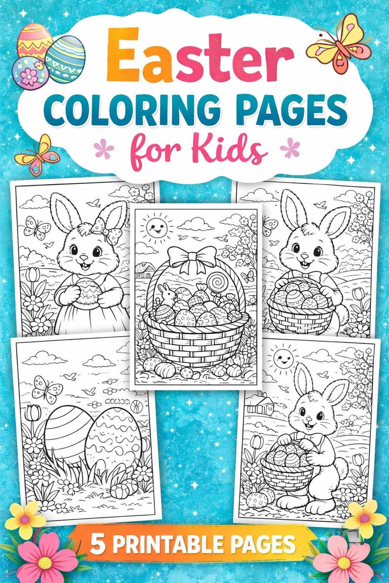 Easter Coloring Pages for Kids | Bunny, Eggs, Spring Scenes (5 ...