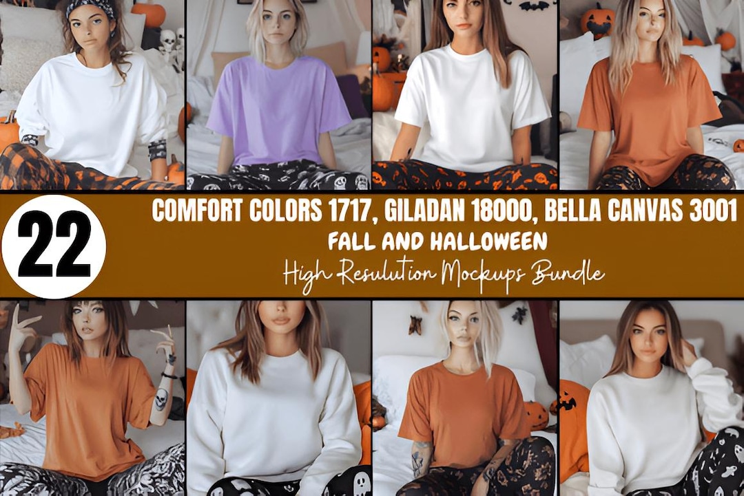 Fall and Halloween Mockups Bundle | Comfort Colors, Gildan 18000, Bella ...