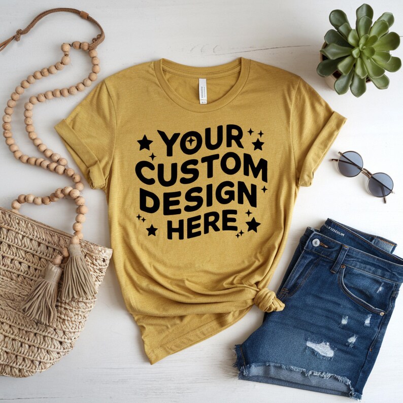 Mustard Bella Canvas Shirt Mockup 3001 Boho Tshirt Mock up Summer Stock ...
