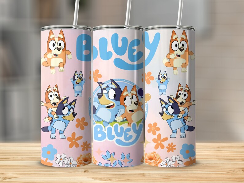 Unique 3D Bluey Tumbler Design, 3D Bluey Tumbler Wraps 20oz Skinny ...
